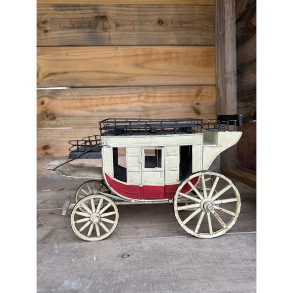 Toys | Vintage Stagecoach Wagon Metal Display Toy Model Red And White ...